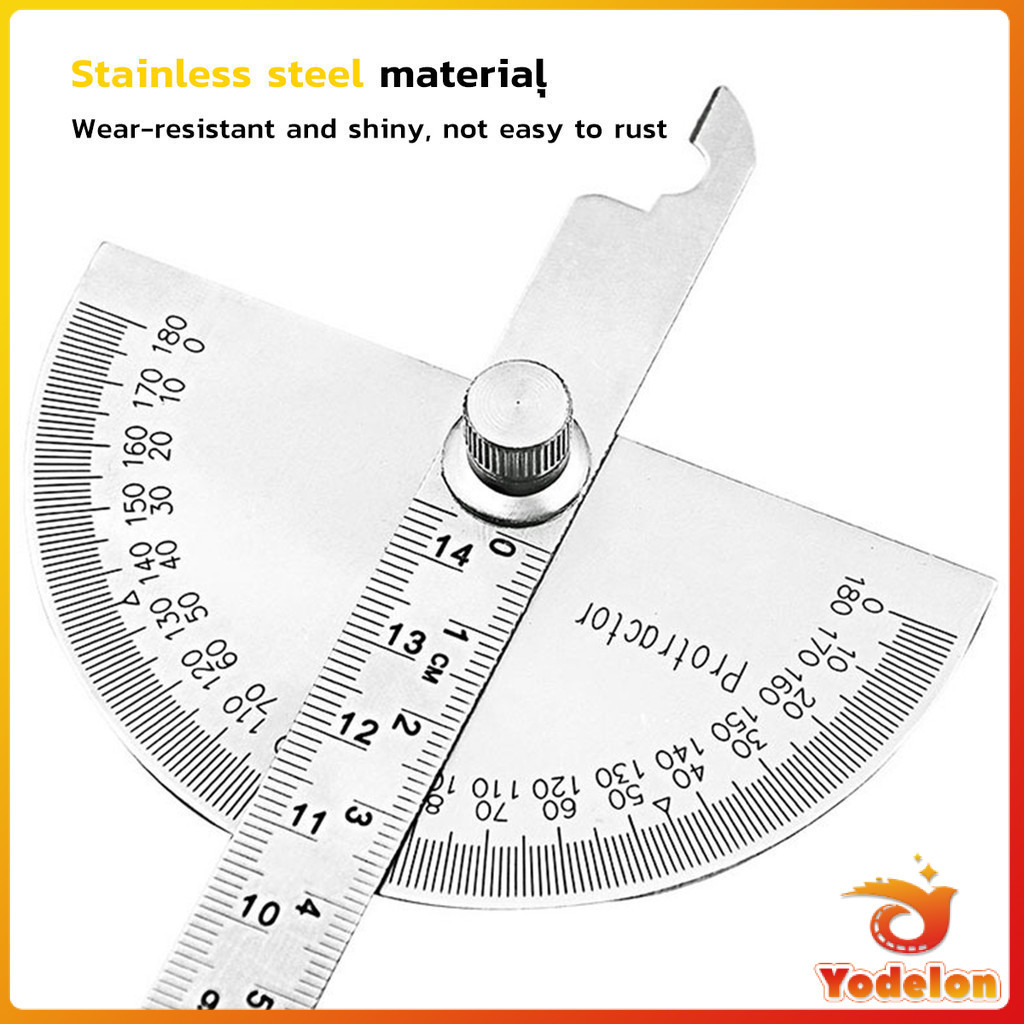 YOD Stainless Steel Protractor Adjustable Roundhead Ruler 180 Degree ...