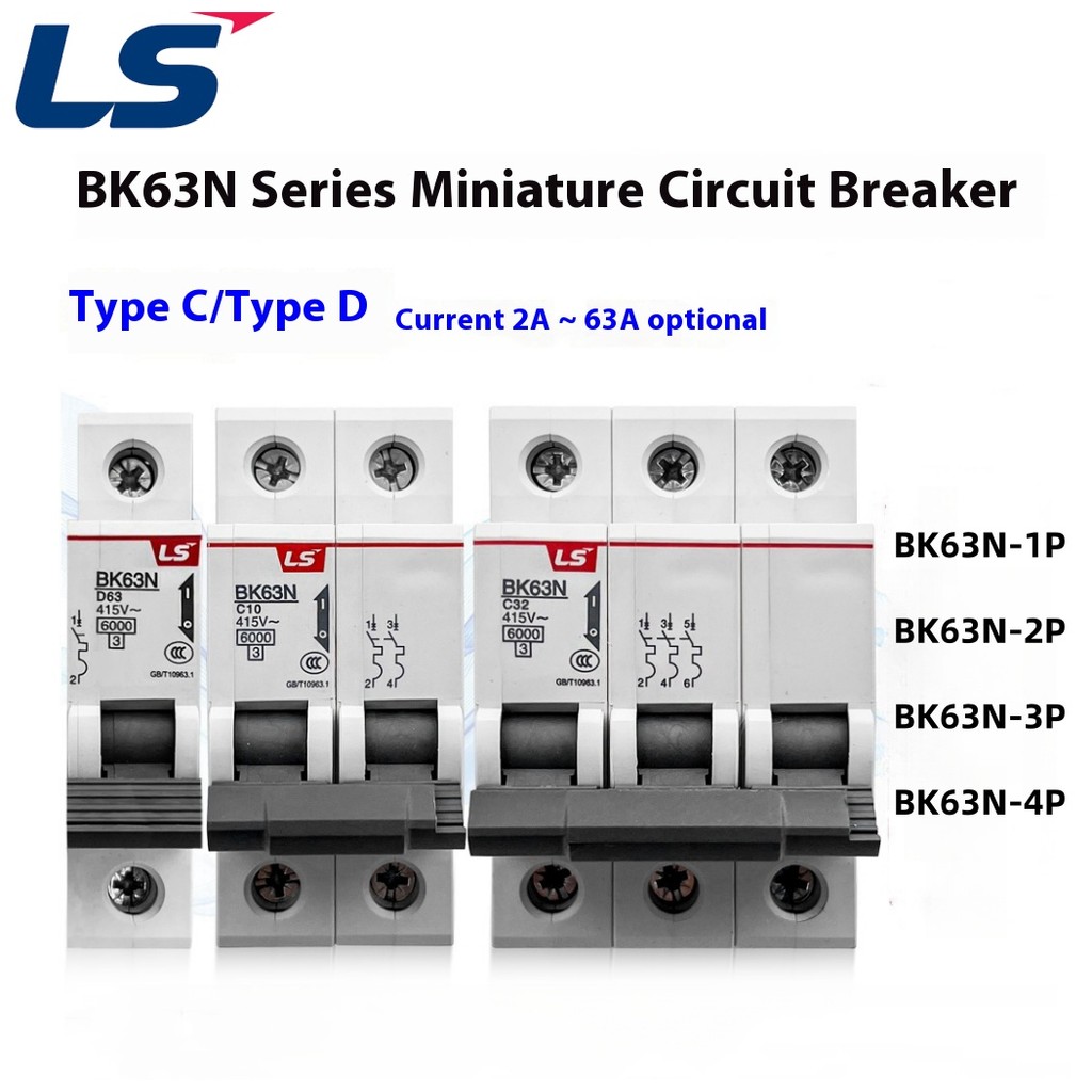 LS miniature circuit breaker C type D type BK63N-1P 2P BK63N-3P 4P air switch | Shopee Philippines