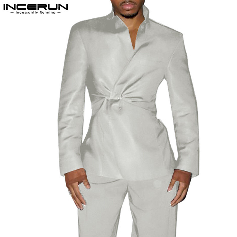 INCERUN Men Vintage Casual Solid Color Long Sleeve Loose Blazer ...