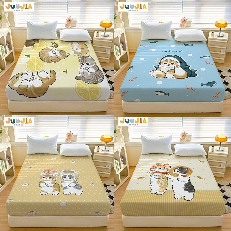日单卡通mofusand猫福珊迪鲨鱼猫卡通床笠席梦思床套卡通印花床罩Japanese single cartoon Mofus and Cat ...