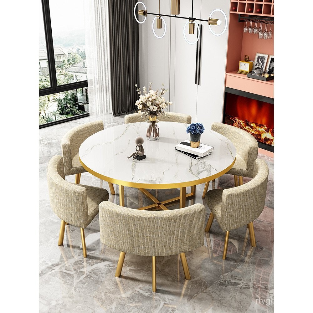 Light Luxury Round Dining Table and Chair Set for Negotiation Reception ...