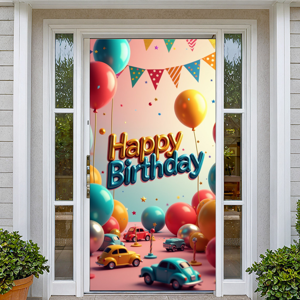 Birthday Party Banner Colorful Balloons Festive Design for Celebrations ...