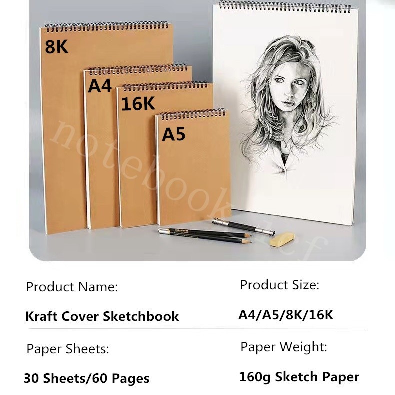 Kraft Sketchbook A4/A5/8K/16K – 160g Thick Paper, Tear-Off Design, For ...