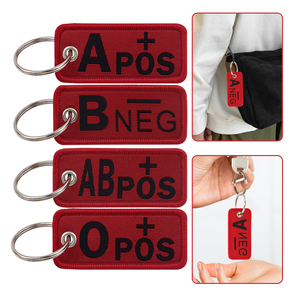 Blood Type Embroidery Key Fobs First Aid Medical Key Tags Keychain ...