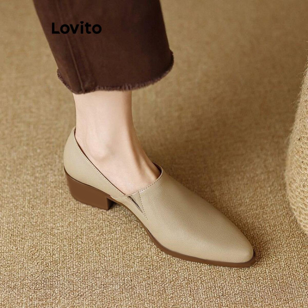 Lovito Women Casual Boat Shoes Plain Simple Temperament Pointed Spring ...
