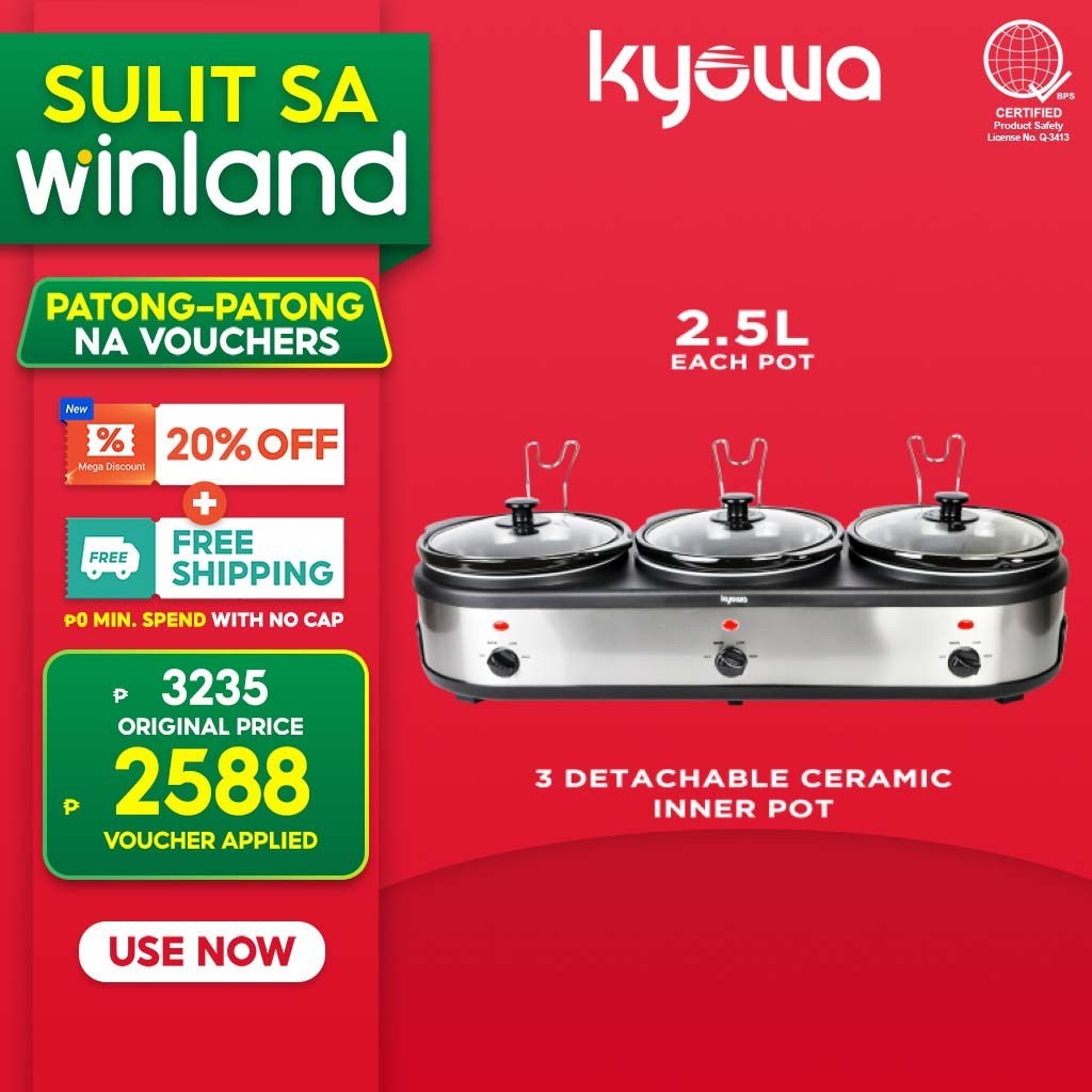 Kyowa by Winland Multi Slow Cooker with 3 Detachable Ceramic Inner pots ...