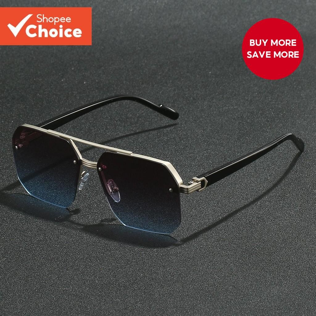 Fashion Large Frame Half-Rim Metal Sunglasses - Dark Gradient Tint ...