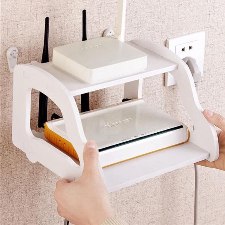 Wooden Wall Mounted WiFi Router Shelf Set-Top Box Bracket Storage Box 2 ...
