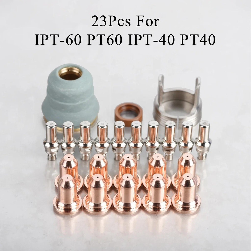 23Pcs Plasma Cutting Torch IPT-60 PT-60 IPT-40 PT40 Tip 51318 0.8mm/0.9mm Electrode Shield Cap ...