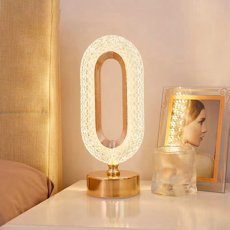 LED Crystal Table Lamp High-End Bedroom Bedside Night Light Three-Color ...