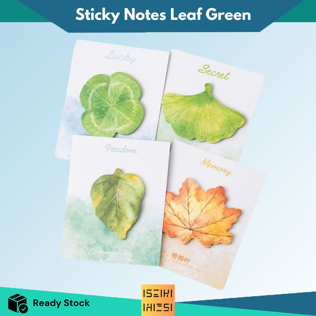 Iseiki Sticky Note Leaf Motif Memo Pad Stationery Aesthetic Post It ...