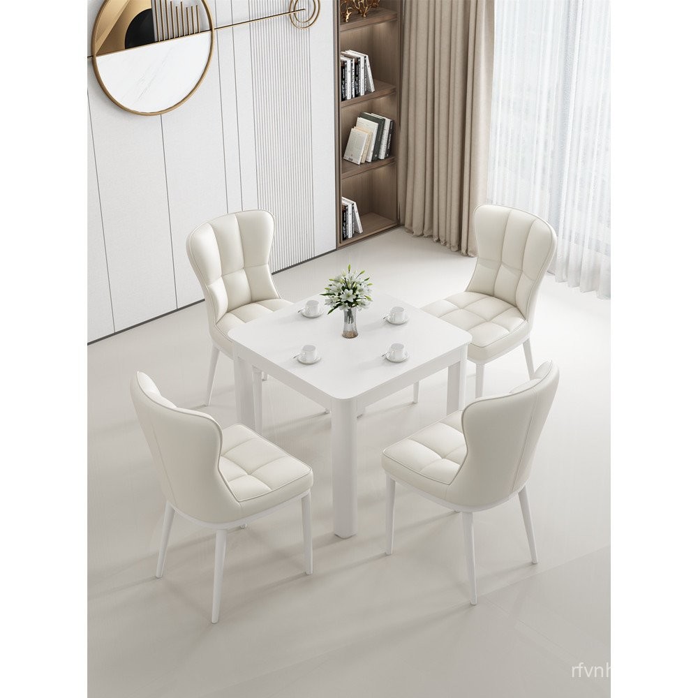Pure White Small Apartment Dining Table Home Simple Modern Square Cream ...