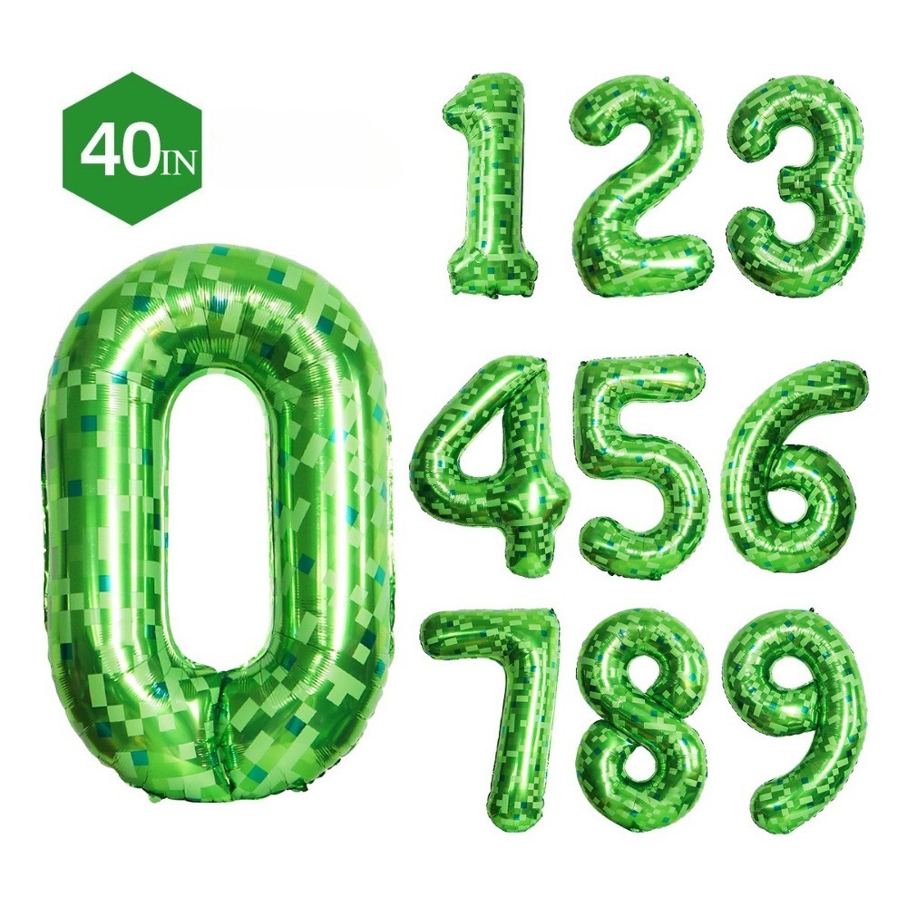 40 Inch Giant Green Pixel Theme Number Foil Balloons Large Number ...
