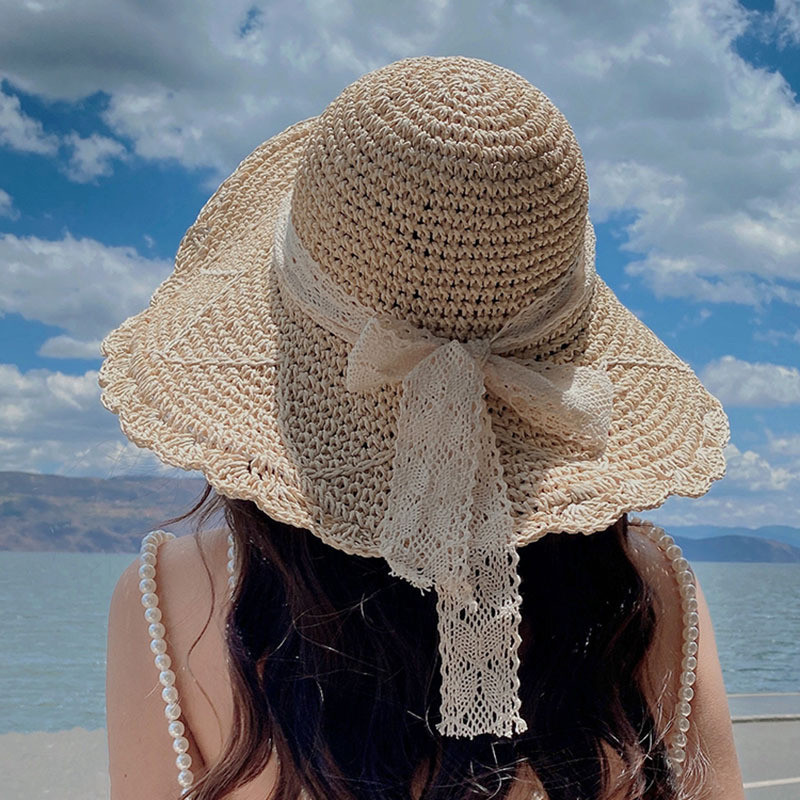 Handmade Straw Hat Laced-Up Hollow Straw Hat Women Travel Beach Sun Hat Seaside Sun Hat #XN18MZ ...