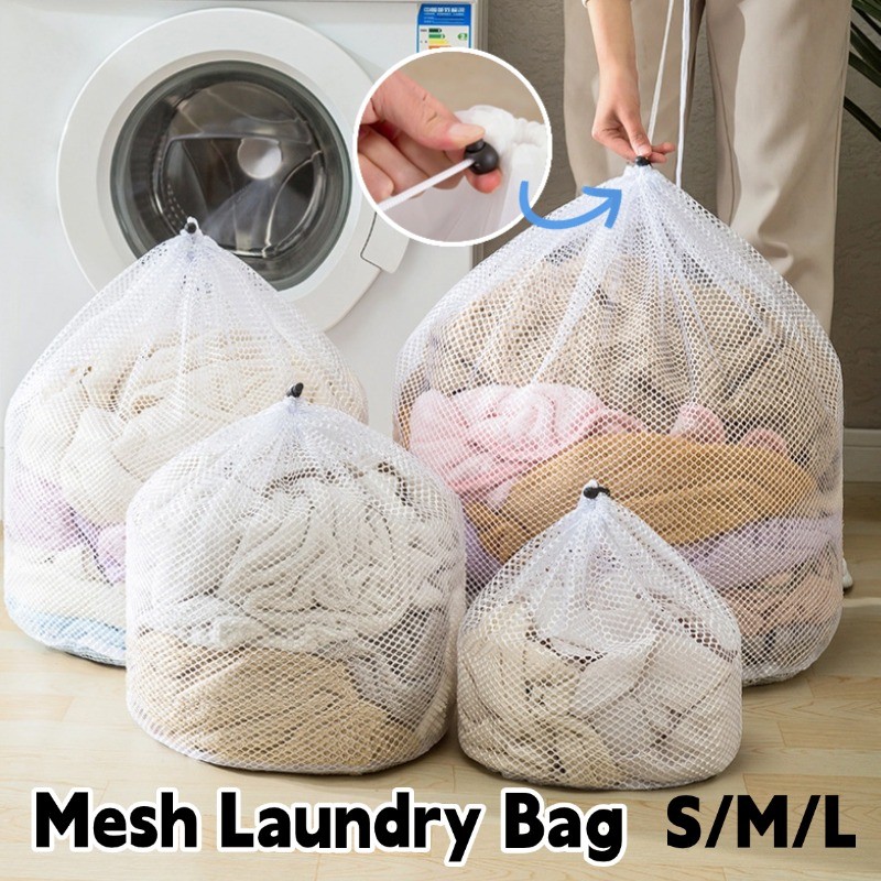 Mesh Laundry Bag Large Washing Net Bag With Lockable Drawstring Clothes ...