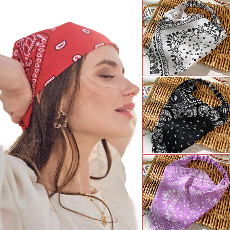 Prints Triangle Bandanas Hairband Elastic Ribbon Hairbands Women Flower ...