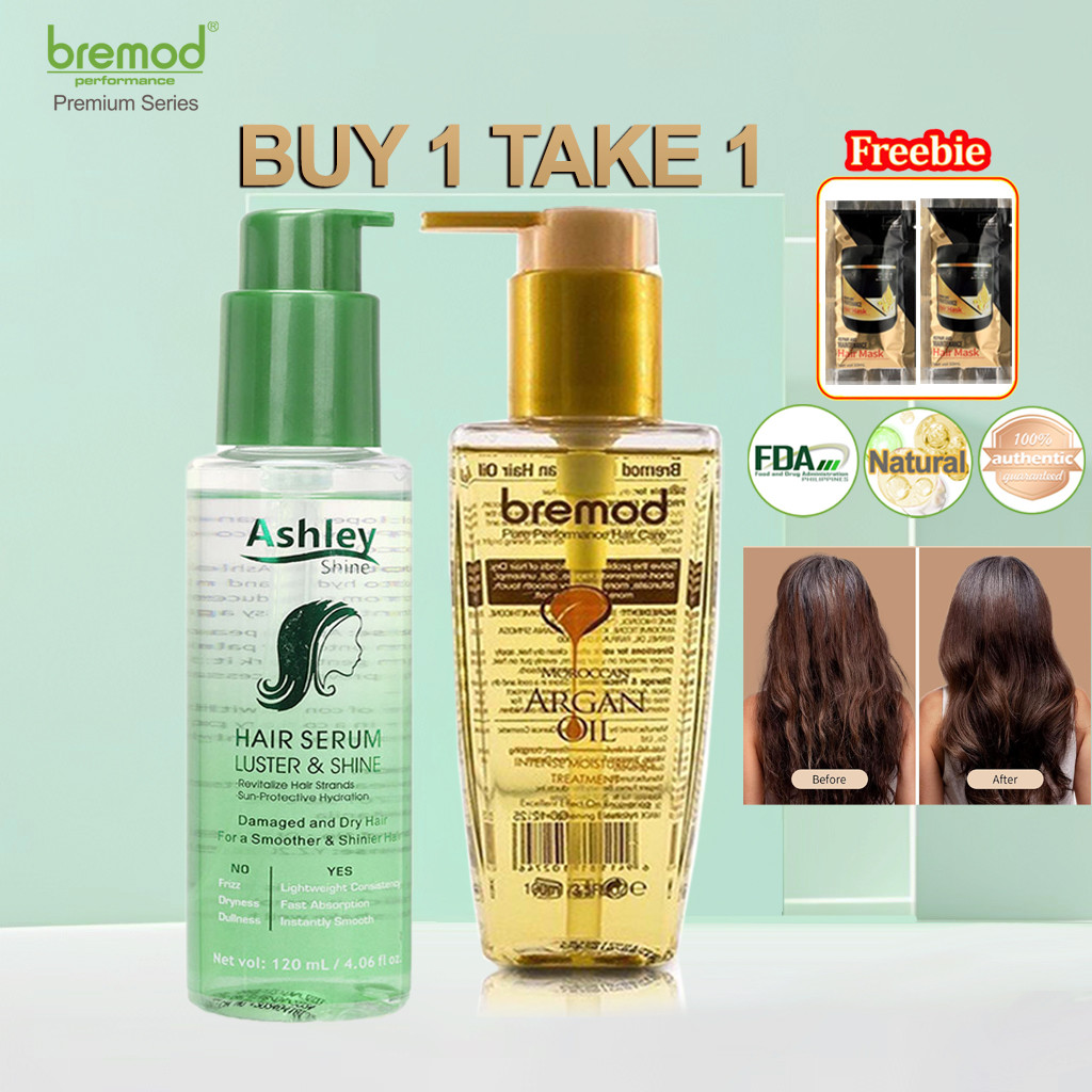 Bremod Serum Argan Oil 100ml Ashley Shine Hair Serum 120ml for Treatment Dry Frizzy Damaged Hair ...