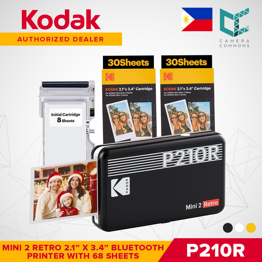 Kodak Mini 2 Retro 2.1"x3.4" Bluetooth Photo Printer Set 4PASS ...