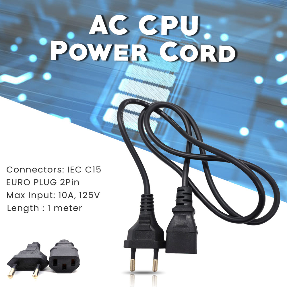 1m AC Power Cord | Euro 2-Pin Plug CPU Monitor Power Cable | Computer ...