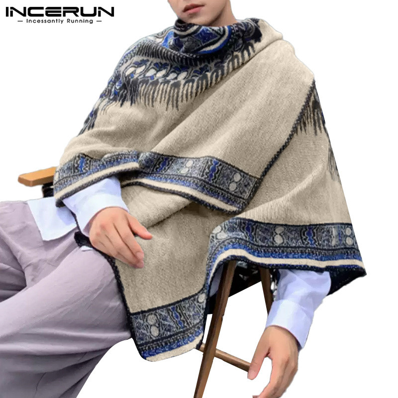 INCERUN Men Korean Casual Personalized Ethnic Print Loose Design Cloaks ...