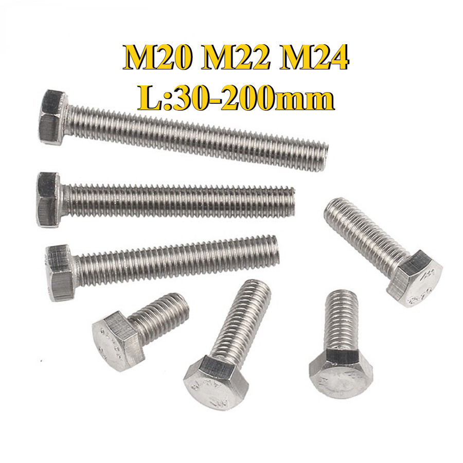 304 Stainless Steel Hexagon Head Bolt Full Thread External Hexagon Screw Bolt Extension Bolt M20 ...