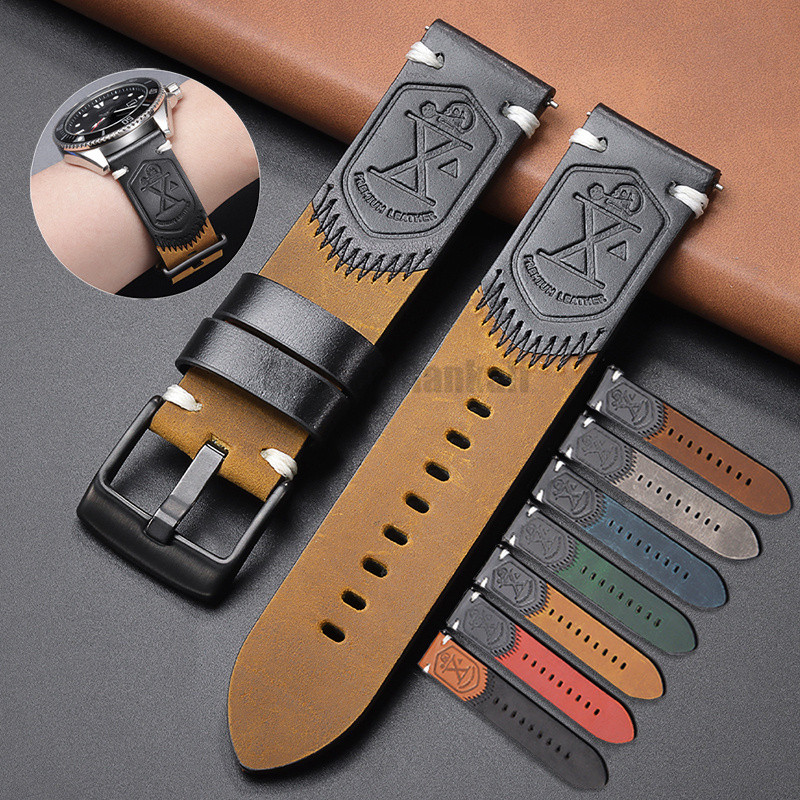 New Style 22mm Genuine Leather Watch Strap Universal Quick Release ...