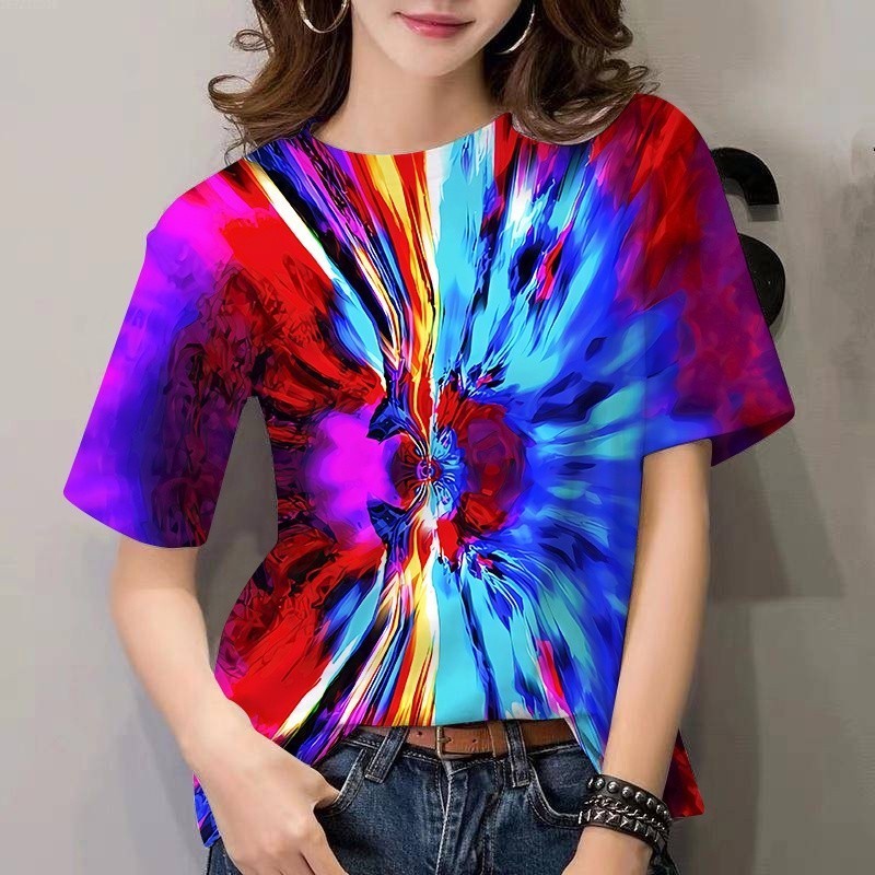 2025 new new fashion 3D tie dye printed summer casual T-shirt women's ...