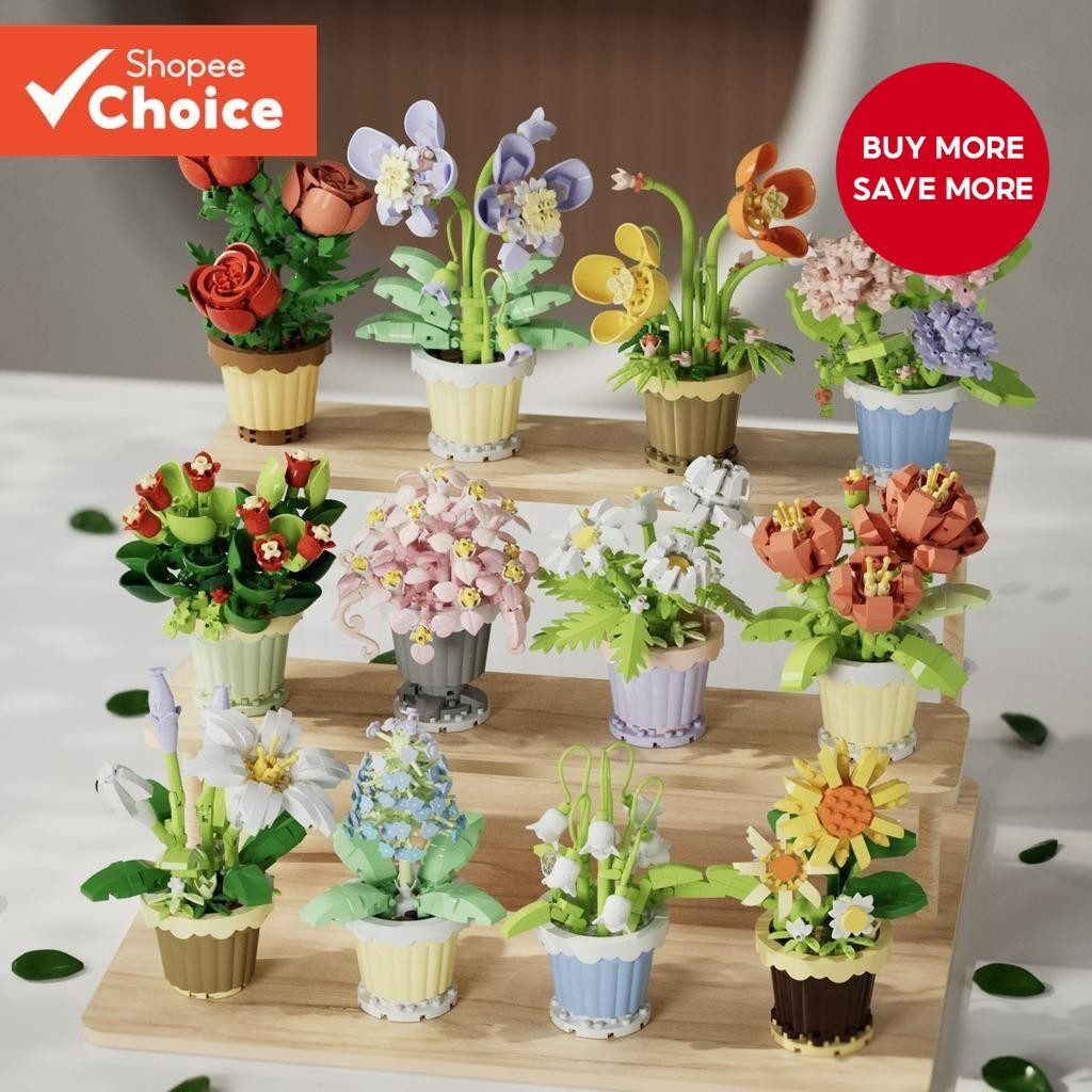 Forever Rose Building Blocks Flower Pot Model - Kids' Floral Assembly ...