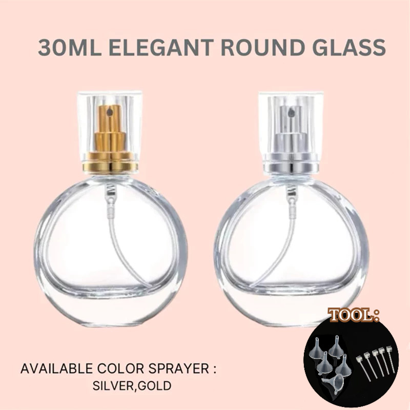 30ml Round GLASS SPRAY PERFUME BOTTLE Empty Round Refillable Perfume ...