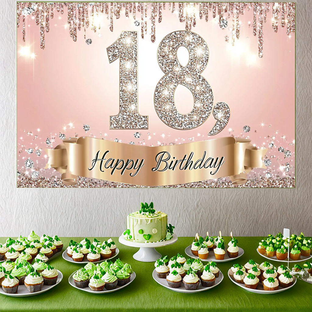Happy 18th Birthday Banner Backdrop Decorations with Confetti Balloon ...