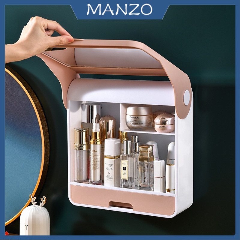 Cosmetic Storage Box with Mirror, Large CapaPlastic Cosmetic Storage ...