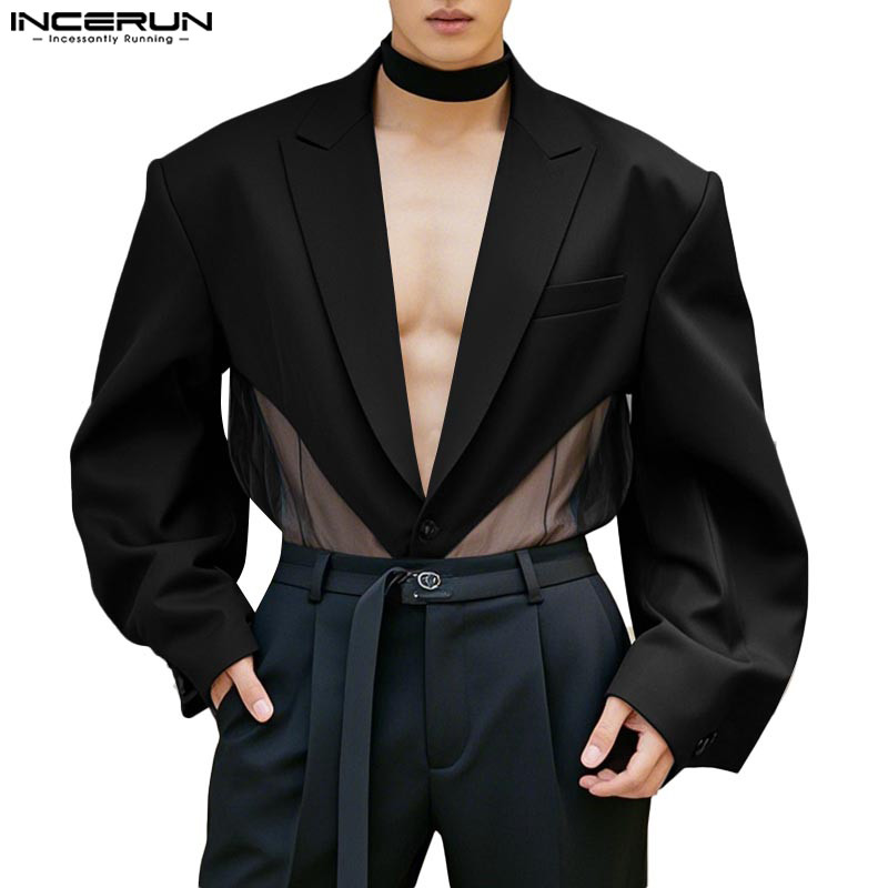INCERUN Men Korean Fashion Mesh Long Sleeve Solid Color Suit Jackets ...