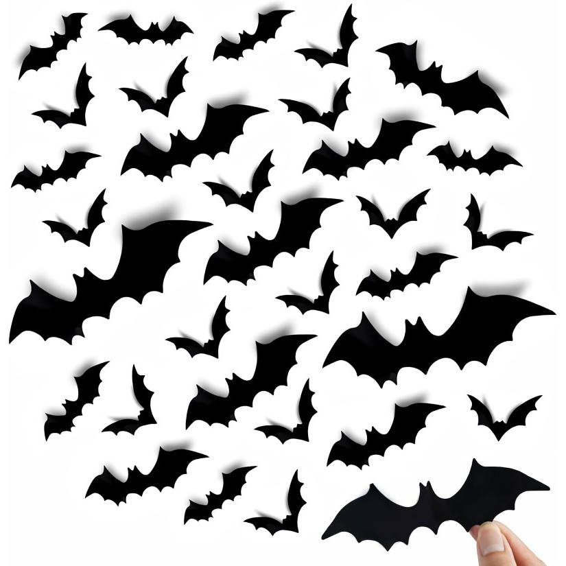 Bats Wall Decor 12PCS Halloween Decoration Bats Realistic PVC 3D Black ...
