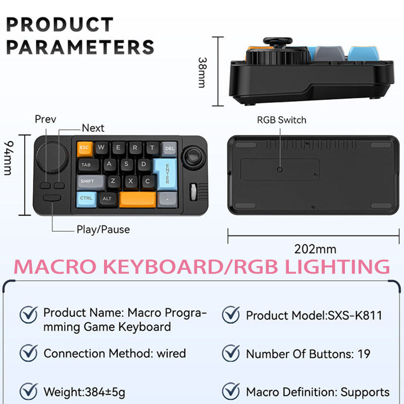 19Key Programmable Mechanical Keyboard Wired with Volume Scroll Wheel ...