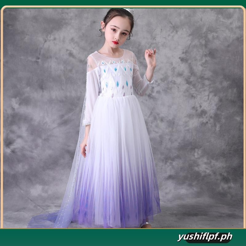 Frozen 2 Costume for Girls Princess Elsa Dress White Sequined Mesh Ball ...
