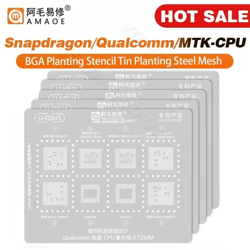 AMAOE BGA Reballing Stencil for Huawei Kirin HiSilicon Snapdragon Dimensity Qualcomm SDM/MTK ...