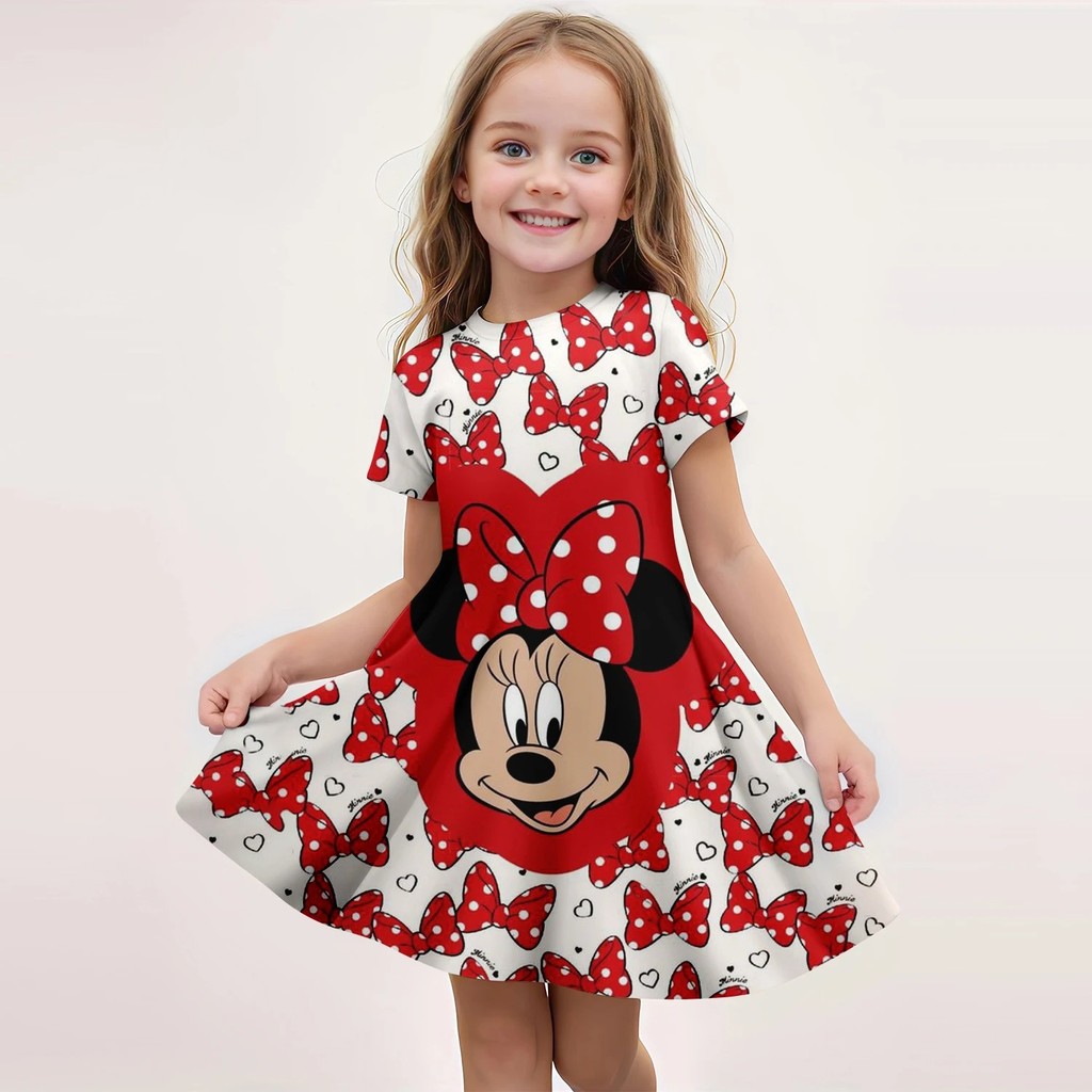 MINISO Summer Girl Dress Cute 3D Print Disney Mickey Mouse Girl Dress ...