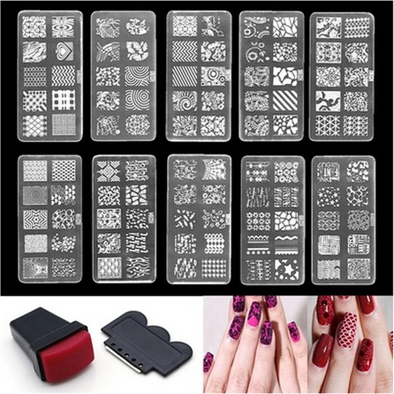 [ety] Nail Art Stamp Stencil Stamping Template Plate Set Tool Stamper ...