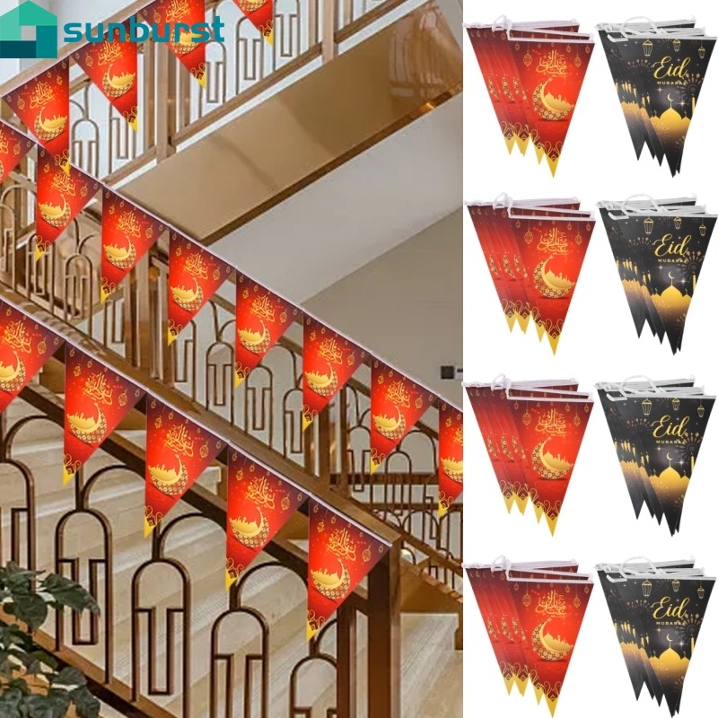 2.5M Eid Mubarak Triangular Flag - Ramadan Home Party Decor - Moon Star ...