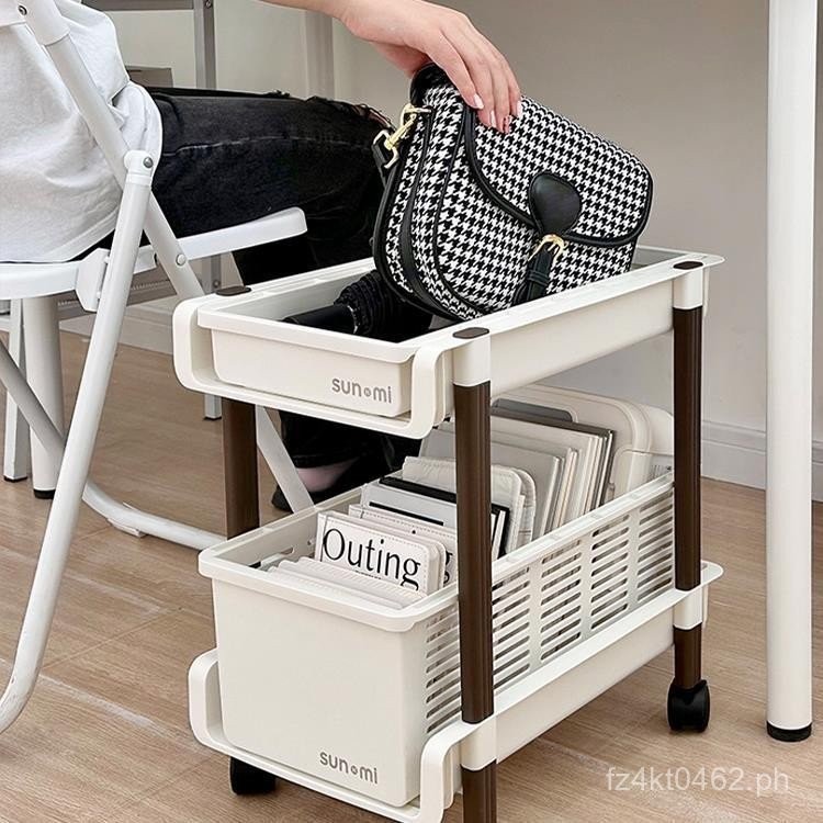 Side Table Storage Rack with Wheels, Small Cart for Miscellaneous Items ...