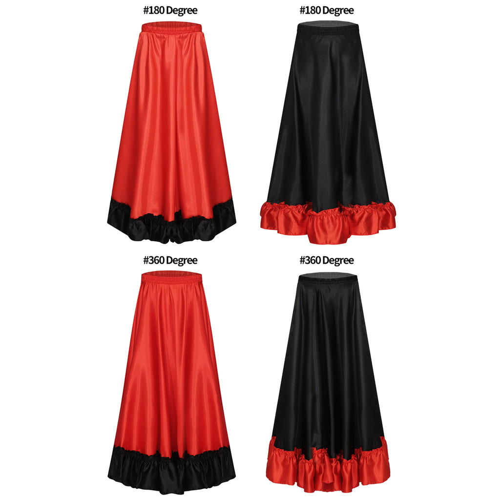 inhzoy Girls Spanish Bull Dance Skirt Belly Dance Skirt Big Swing ...