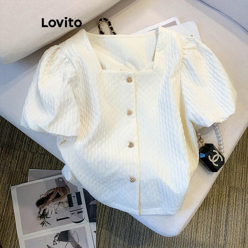 (KOL‘s pick) Lovito Women Casual Plain Button Blouse LNL42063 | Shopee ...
