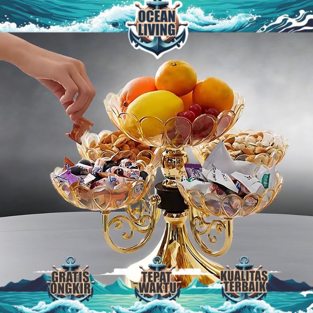 5-in-1 Aesthetic 2-Tier Fruit Container / Snack Plate Can Rotate 360 ...