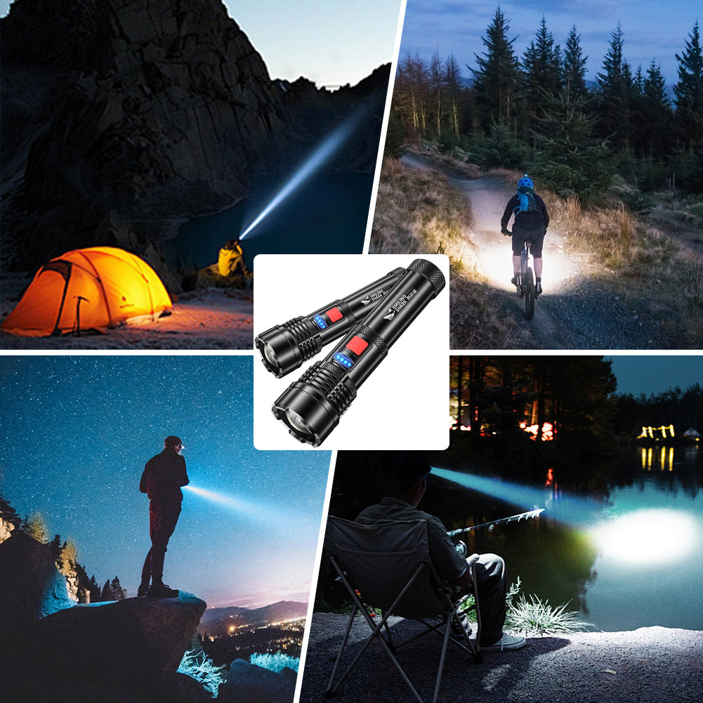 2Pcs Telescopic Zoomable Flashlight USB Rechargeable Portable LED ...