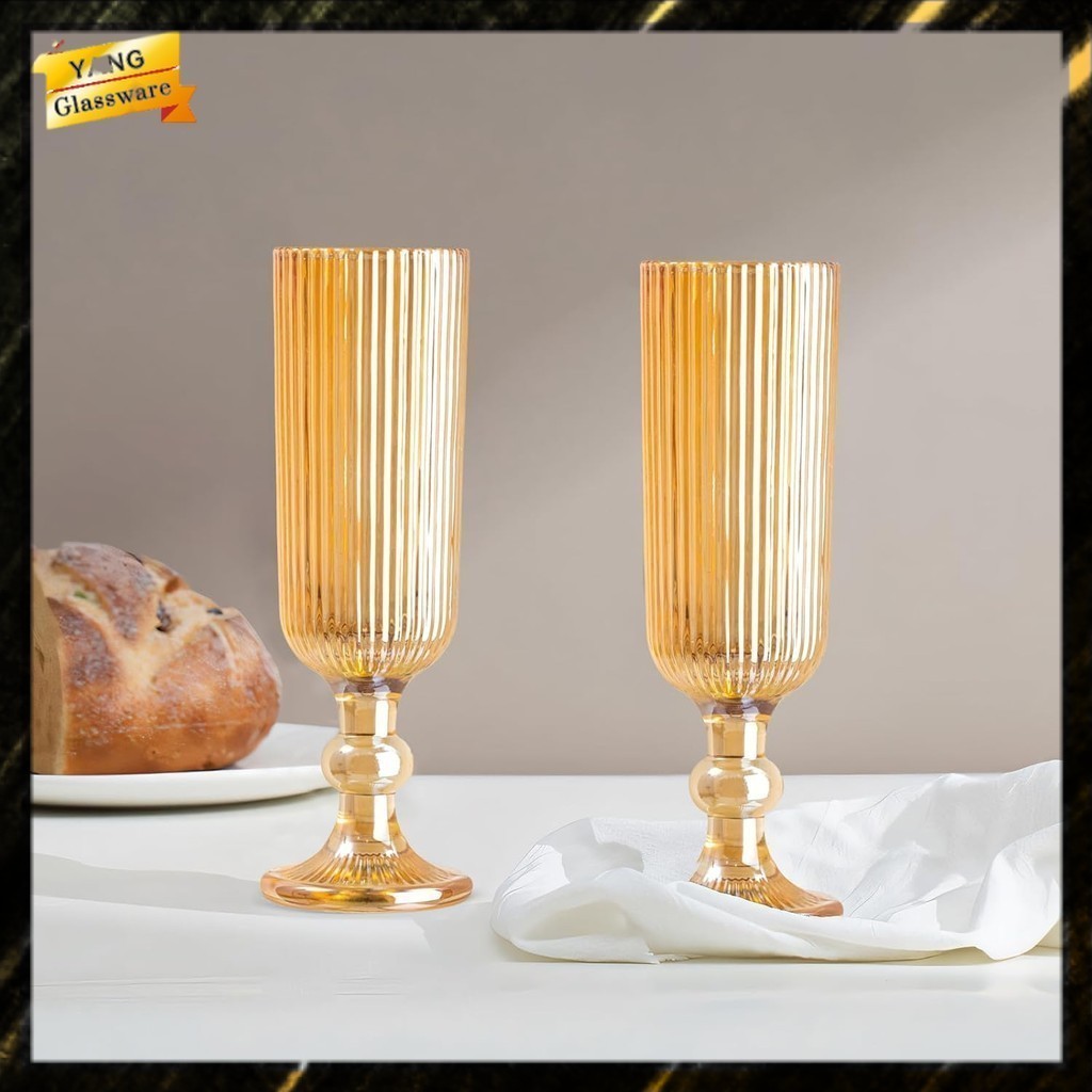 Glass Champagne Flutes, 6 Pcs Reusable Fancy Crystal Clear Champagne ...