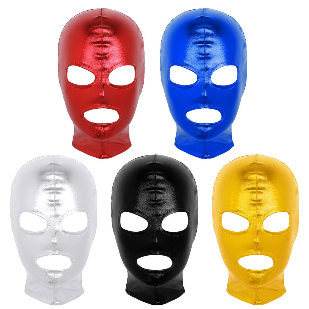 Loyan Unisex Men Women Latex Mask Shiny Metallic Open Eyes Mouth ...