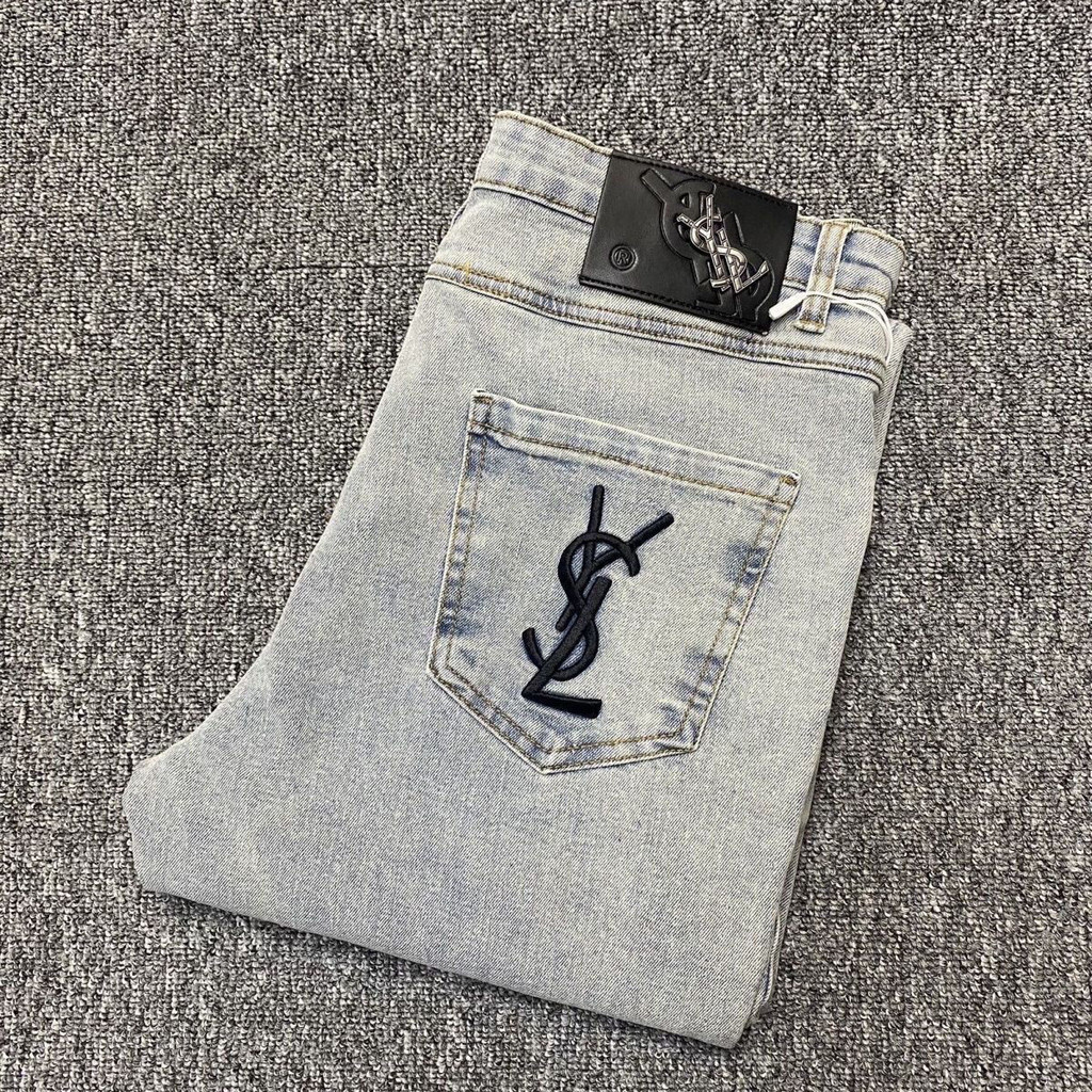YSL New High-end European Trendy Brand Letter Jeans Embroidered Casual ...