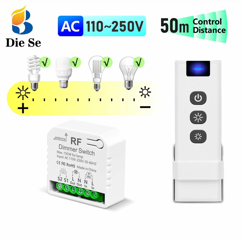 RF 433MHz wireless remote control dimmer switch, AC110V 220V dimming ...