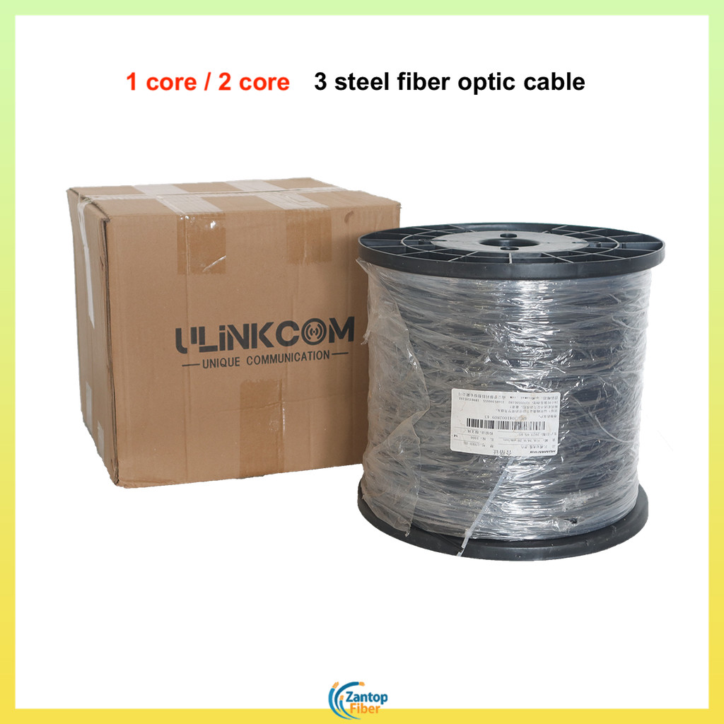 1 Core / 2 Core 3 Steel Fiber Optic Cable 1km 1000m Pure Black Wire ...