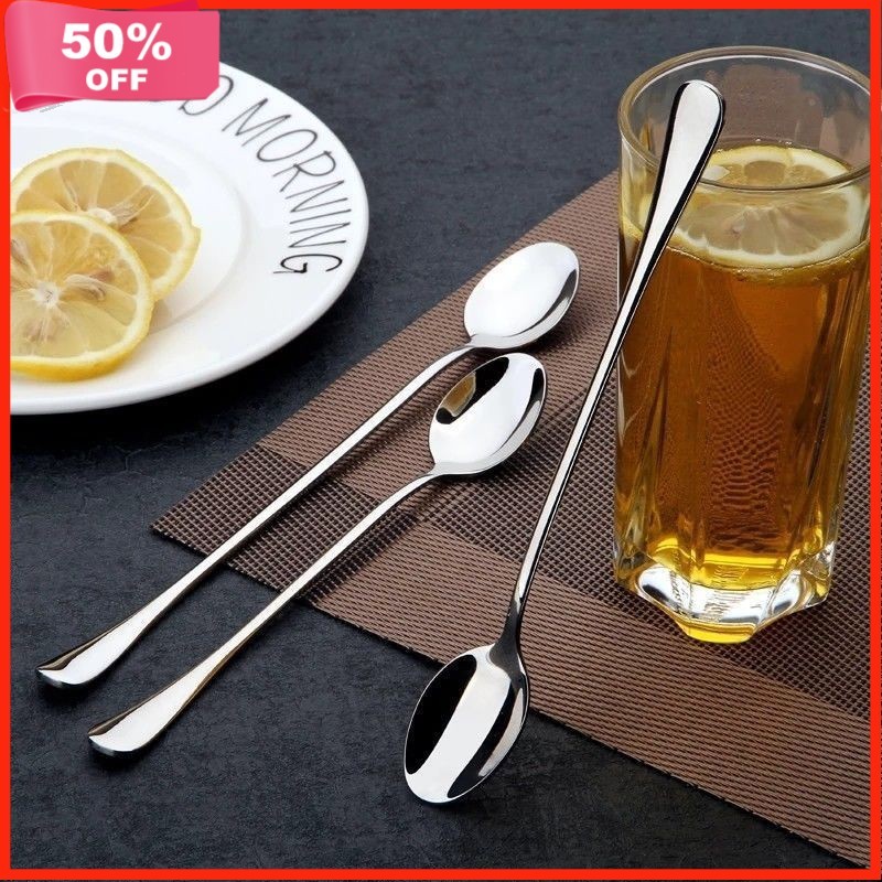 12pcs/set Long Handled Stainless Steel Coffee Spoon Ice Cream Dessert ...
